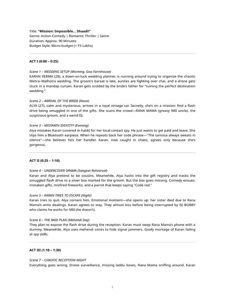 Mission Impossible Shaadi Script | PDF