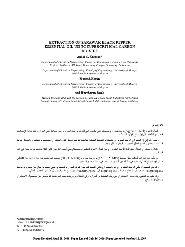 Extraction of Sarawak Black Pepper | PDF