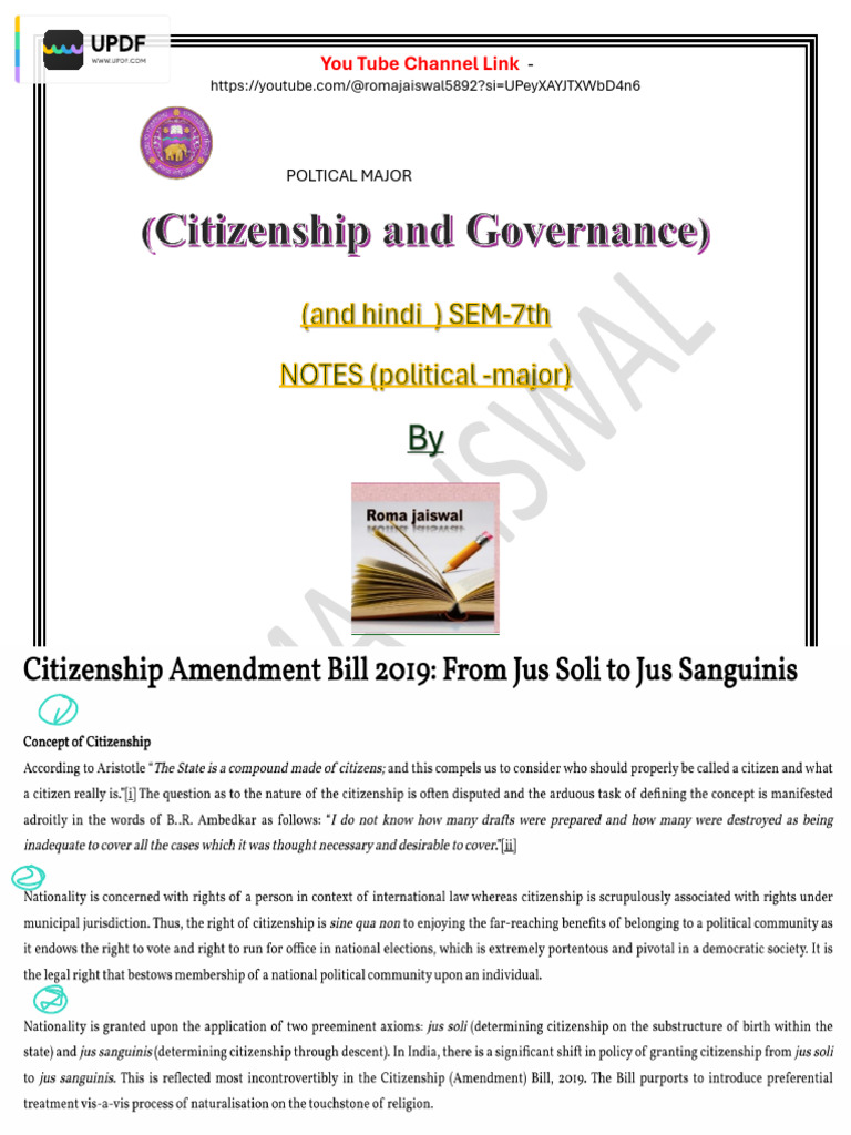 Unit-1 (Citizenship and Governance) in English | PDF | Citizenship ...