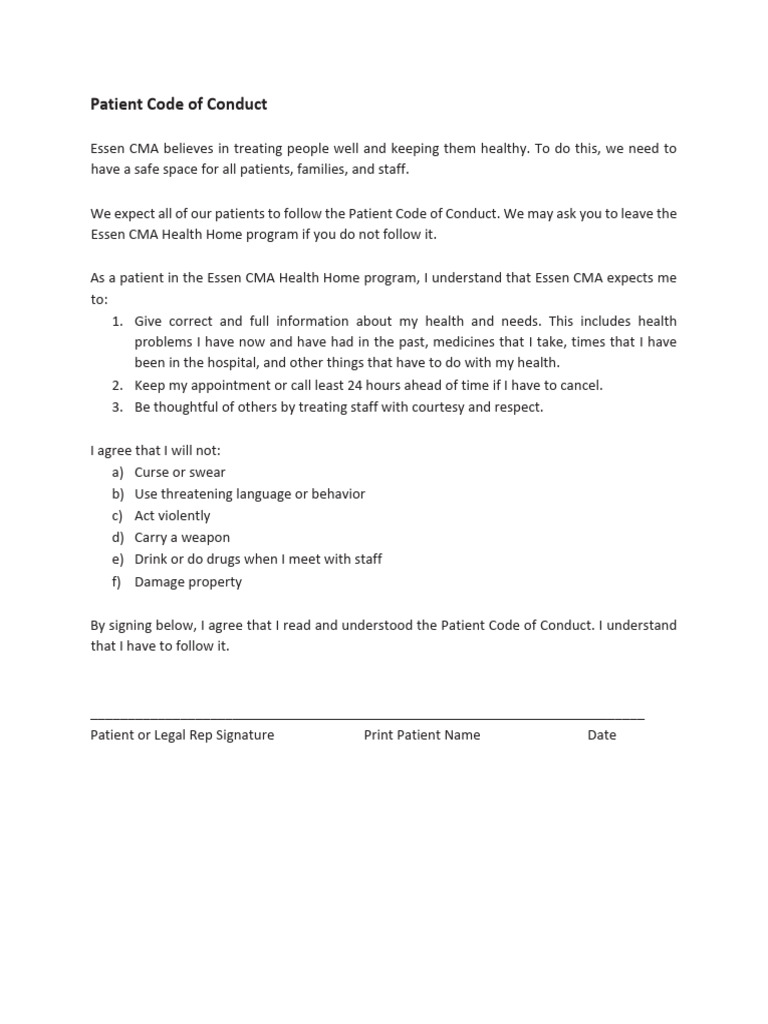 Essen CMA Patient Code of Conduct | PDF
