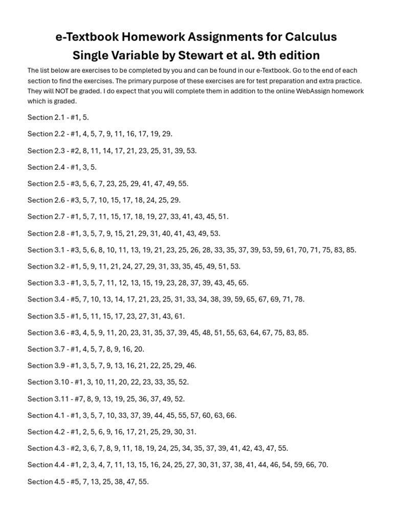E-Textbook Homework Exercises and Quiz Topics | PDF | Derivative ...
