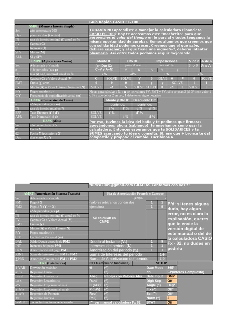 Guía Rápida para Calculadora CASIO FC-100 | PDF | Decimal | Matemáticas