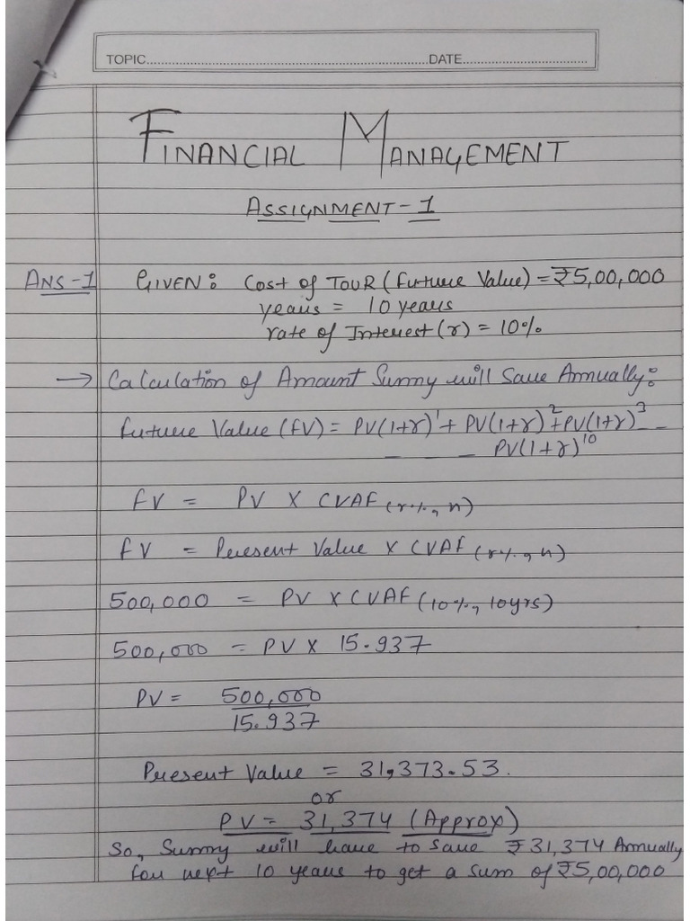 Financial Management Assignment 1 & 2 | PDF