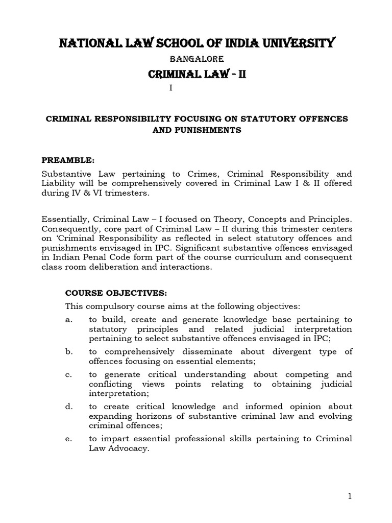 Course Outline -Criminal Law II | PDF | Crimes | Crime & Violence