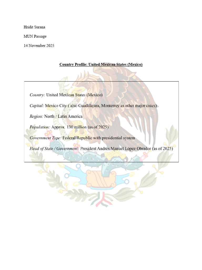 MUN - Country Profile - United Mexican States | PDF | Mexico ...