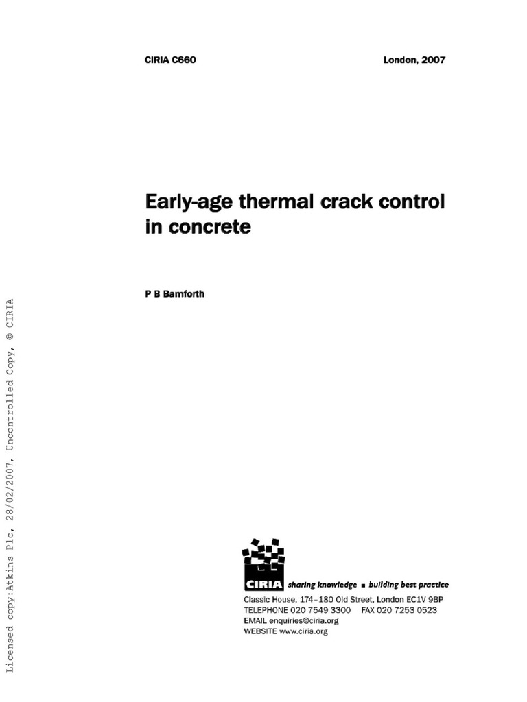 CIRIA C660 Early Age Thermal Crack Control in Concrete | PDF