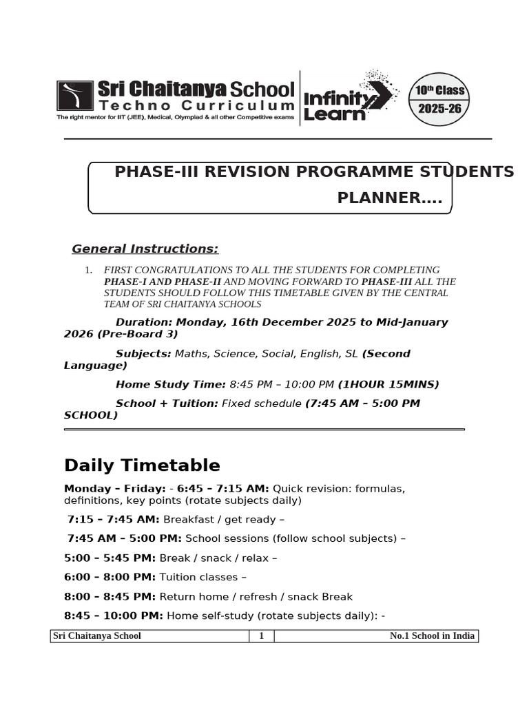Phase3 Revision Timetable UPGRADABLE | PDF | Mathematics