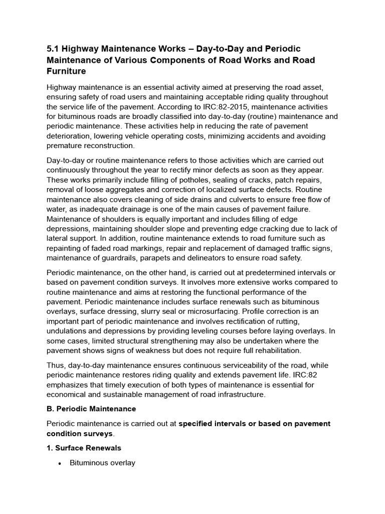 Highway Maintenance: Routine & Periodic Strategies | PDF | Road Surface ...