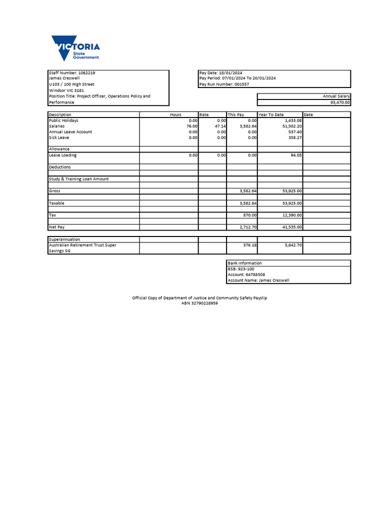 January Payslip 2024 - J Creswell 2 | PDF | Economies | Public Finance