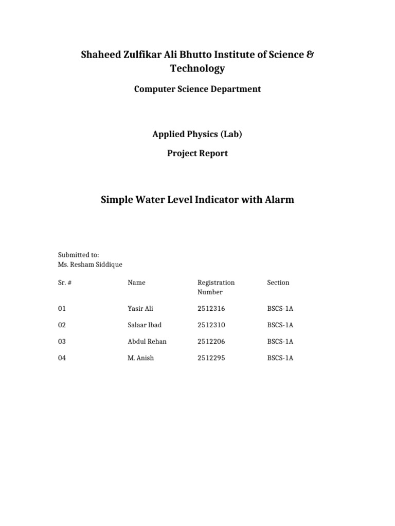 Applied Physics Project Report Water Level Indicator | PDF | Transistor ...