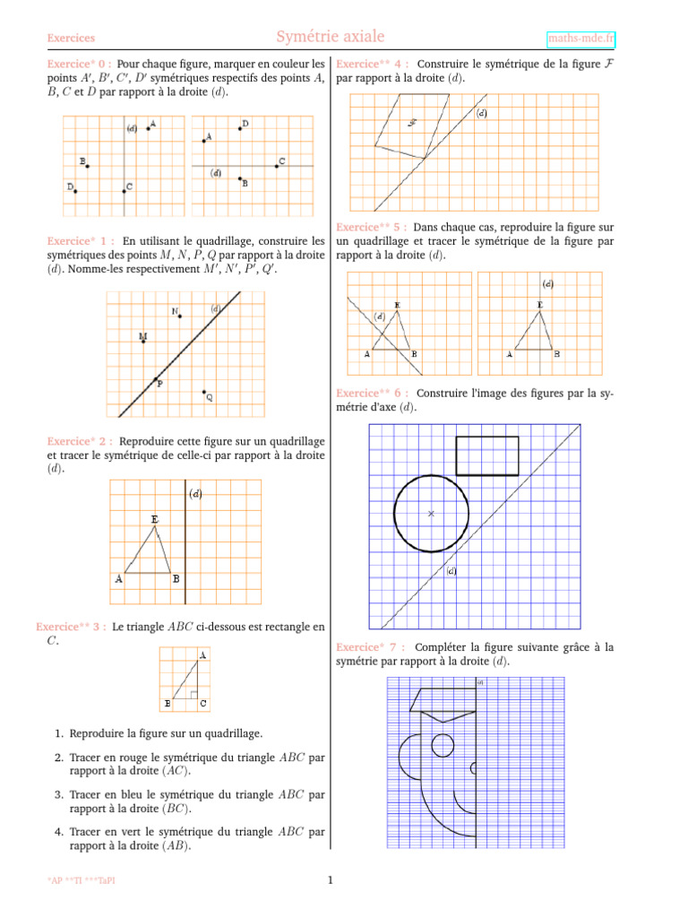 Exercices de symétrie axiale en maths | PDF | Euclide | Mathématiques ...
