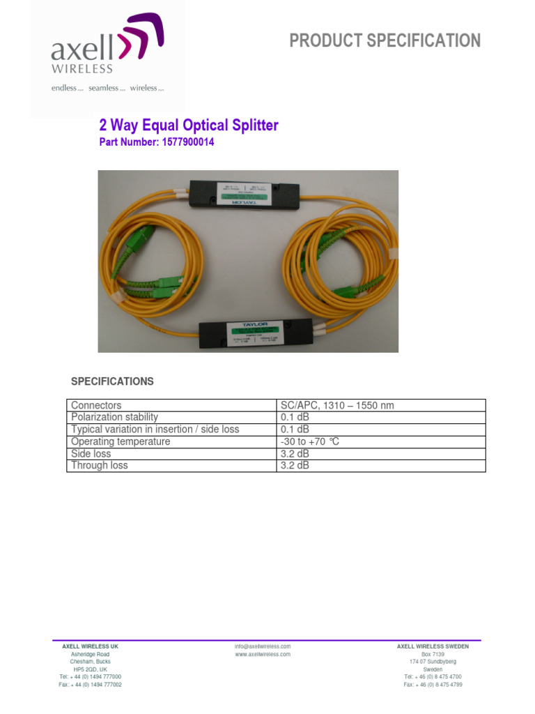 2 Way Equal Optical Splitter | PDF