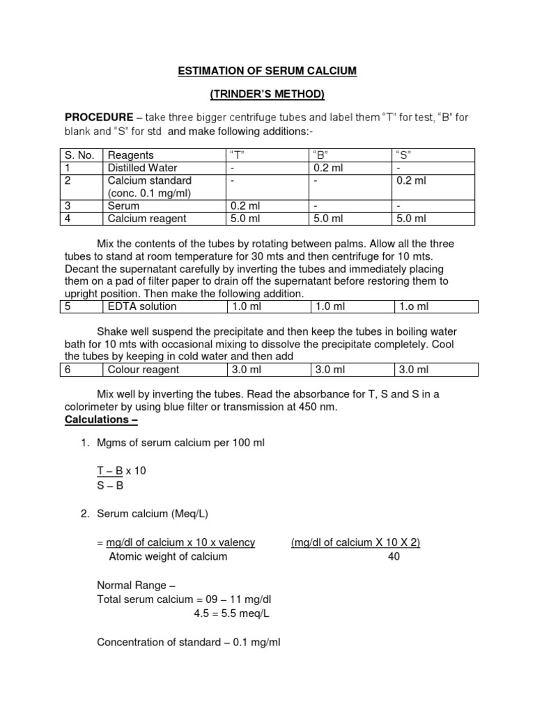 Estimation of Serum Calcium | PDF | Blood Plasma | Calcium In Biology