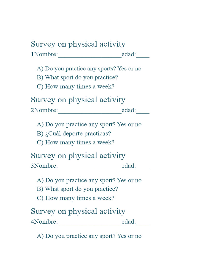 Survey On Physical Activity Yasefa | PDF