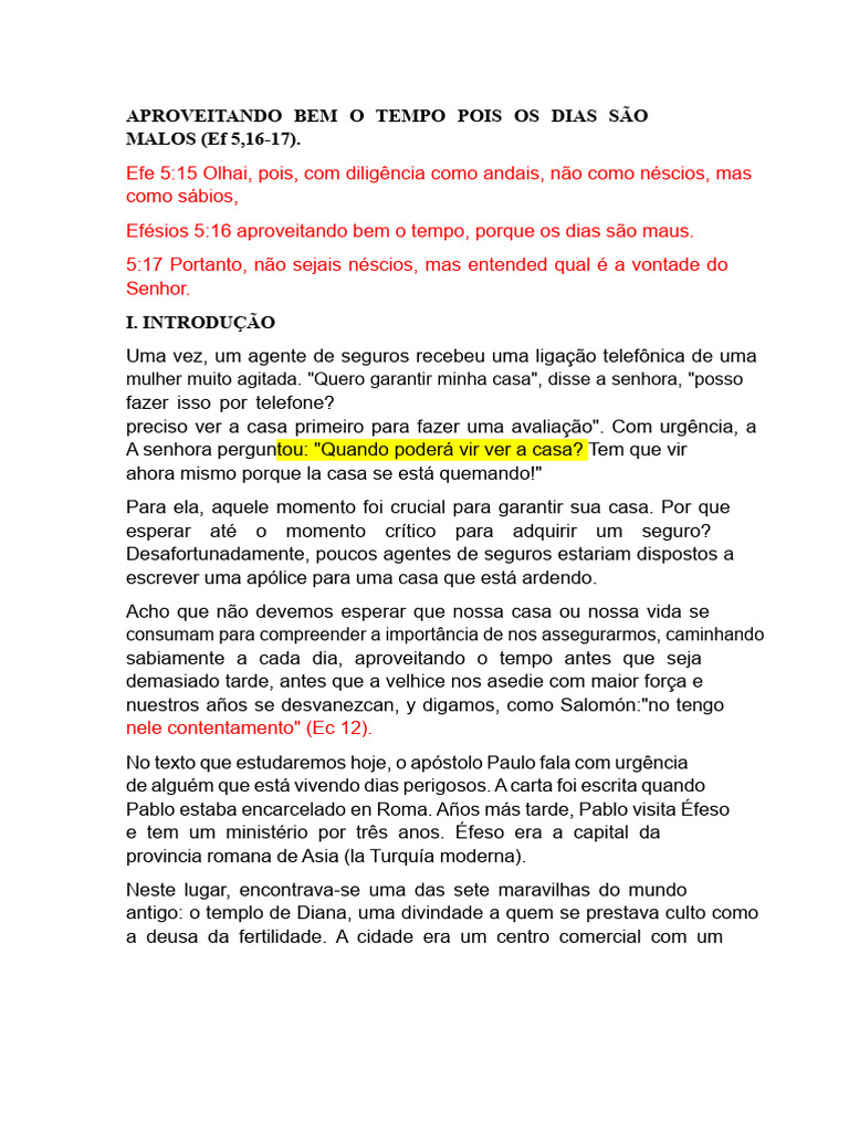 Aproveitando Bem o Tempo Porque Os Dias São Ruins | PDF | Tempo | Deus