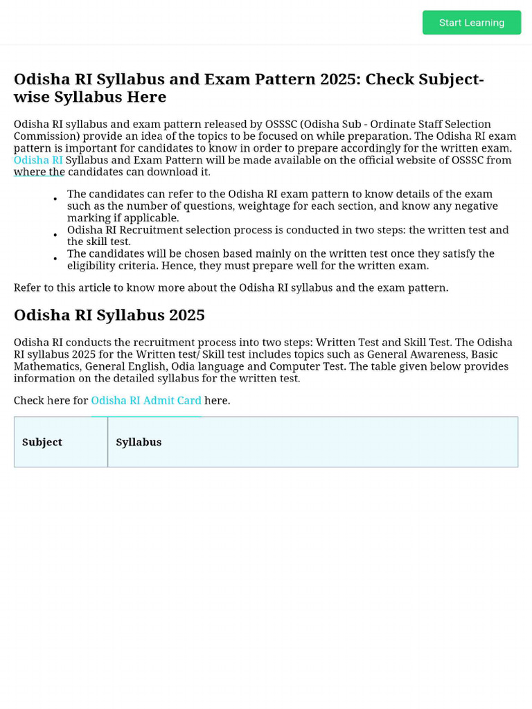 Odisha RI Syllabus and Exam Pattern 2025 - Check Subject-Wise Syllabus ...