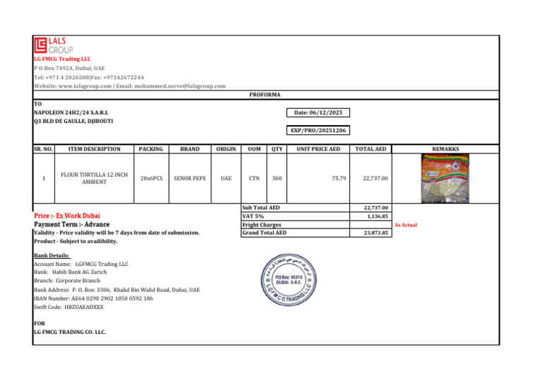 LG FMCG Trading Proforma Invoice | PDF