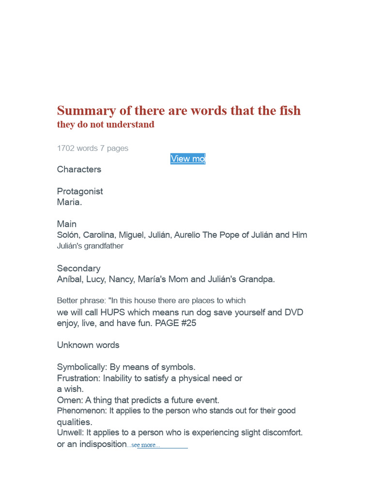 Summary of "There Are Words That Fish Do Not Understand" | PDF
