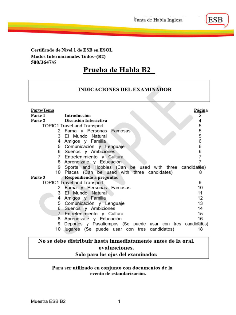 Muestra de Habla B2 Del ESB | PDF