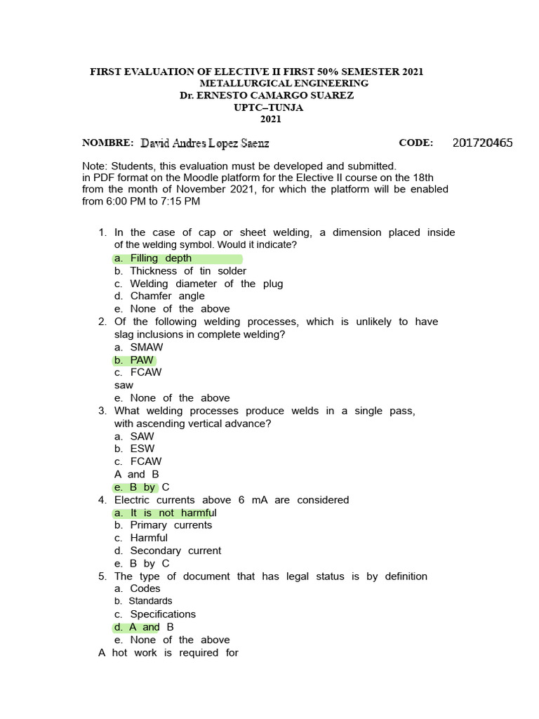First Evaluation First 50% (Solution) | PDF | Welding | Construction