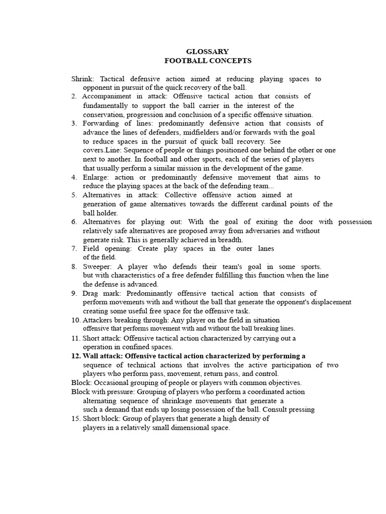 Glossary of Football Concepts | PDF | Defender (Association Football ...