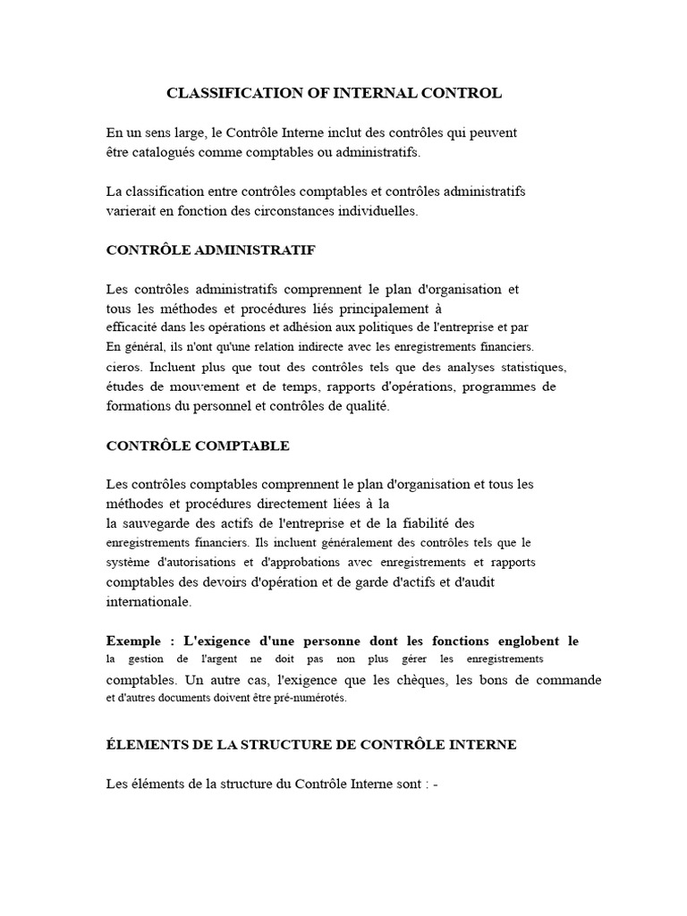 Classification du Contrôle Interne | PDF | Contrôle interne | Audit