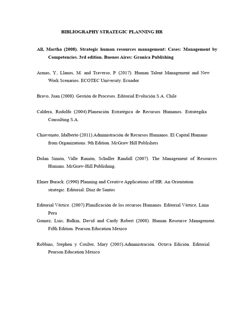 Strategic HR Management Bibliography | PDF