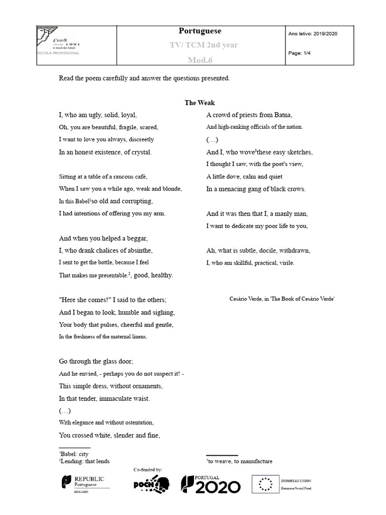 Analysis of "The Weak" Poem | PDF | Poetry