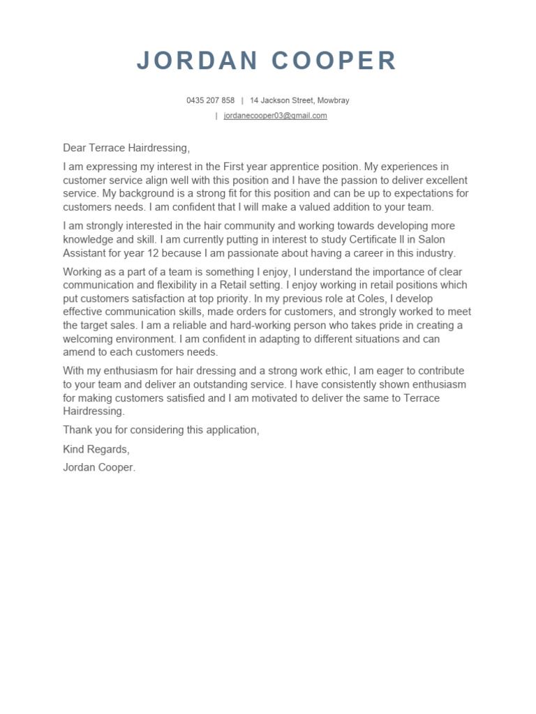 Jordans Cover Letter. | PDF