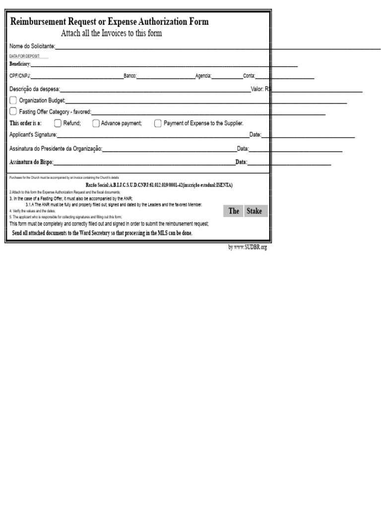Reimbursement Request or Expense Authorization Form v2014 (Editable) | PDF