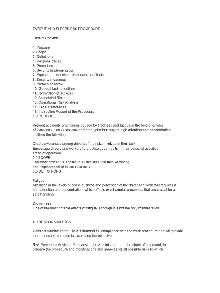 Fatigue and Drowsiness Procedure | PDF | Traffic Collision | Risk
