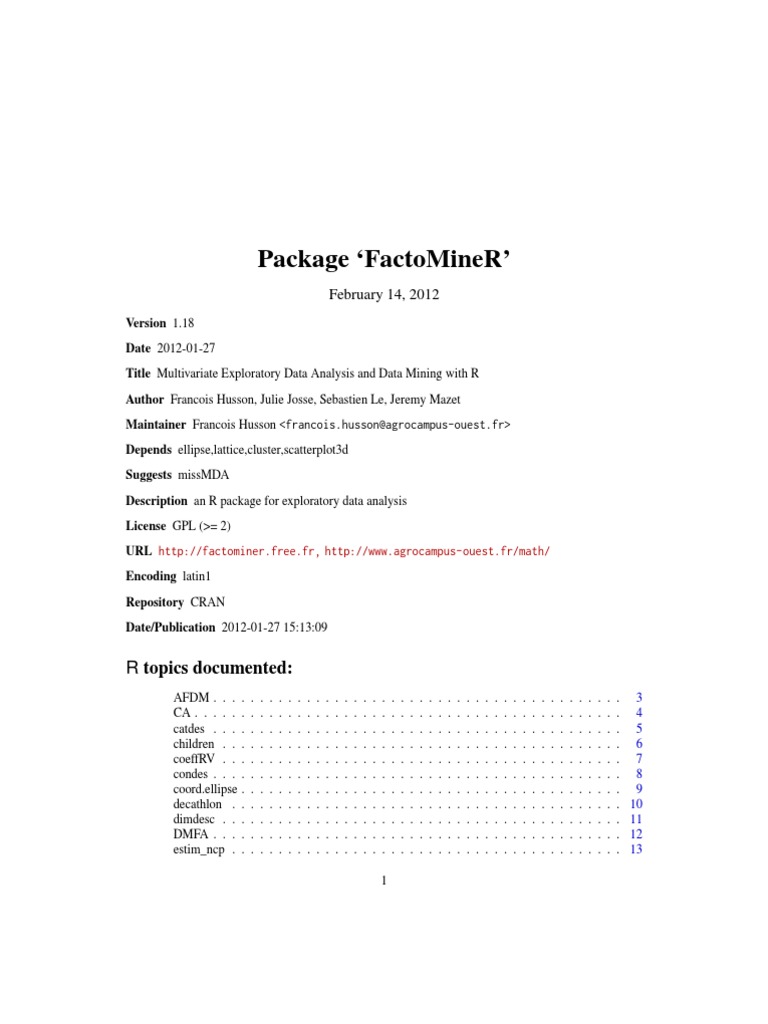 FactoMineR: Multivariate Data Analysis | PDF | Principal Component ...