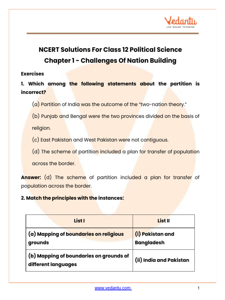 NCERT Solutions Class 12 Political Science Chapter 1 Challenges of ...