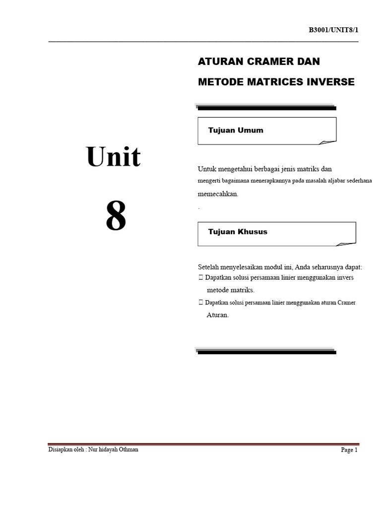 Aturan Cramer dan Metode Matriks Invers | PDF