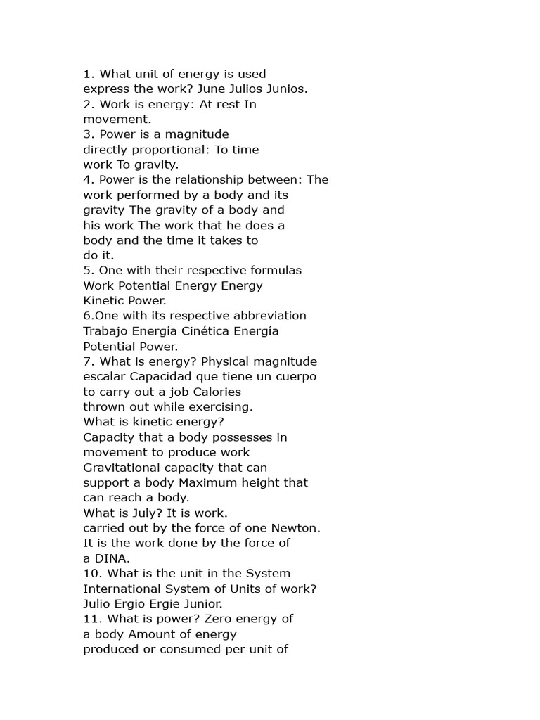 Mechanical Work Questionnaire | PDF