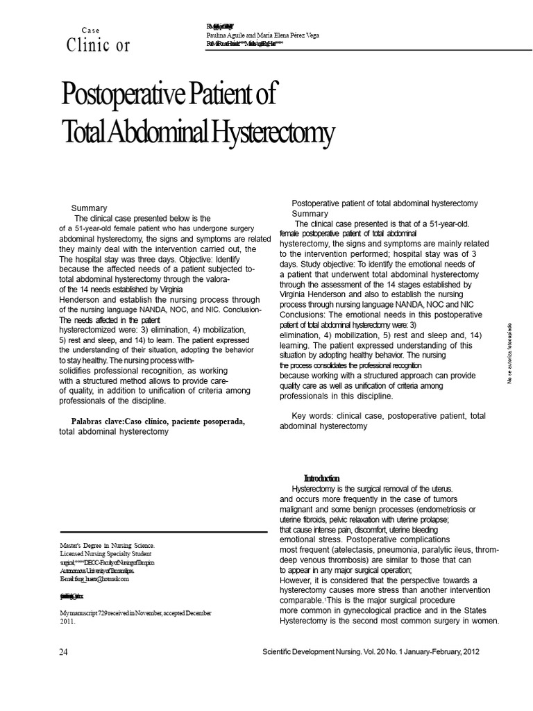 NIC NOC Abdominal Hysterectomy | PDF | Constipation | Health Care