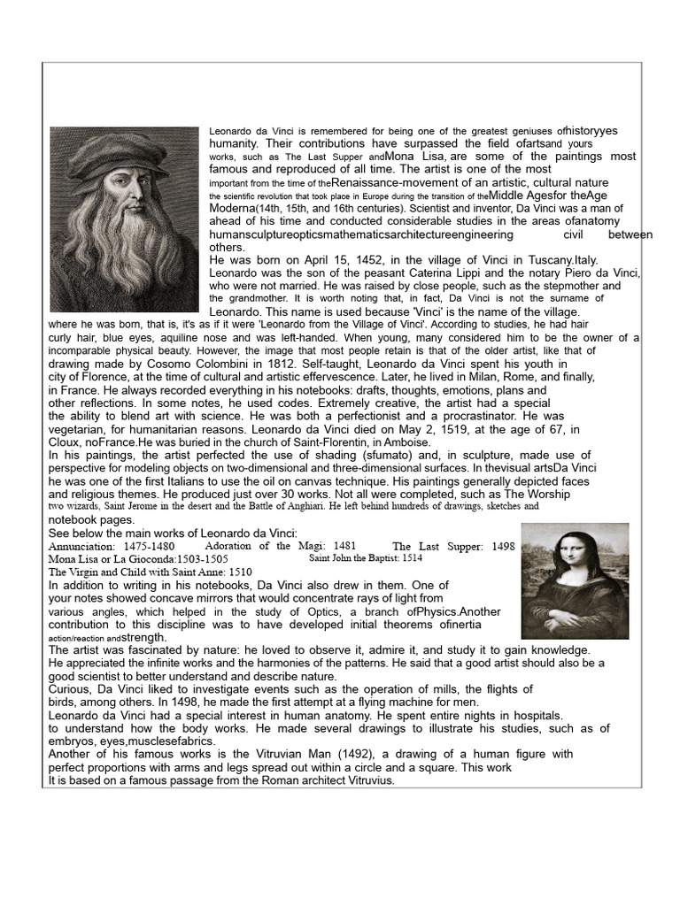 Leonardo da Vinci: Life and Works Overview | PDF | Leonardo Da Vinci ...