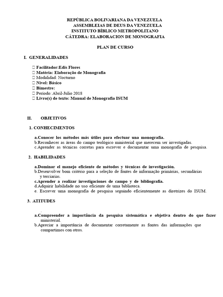PLANO de CURSO Monografia Isum | PDF