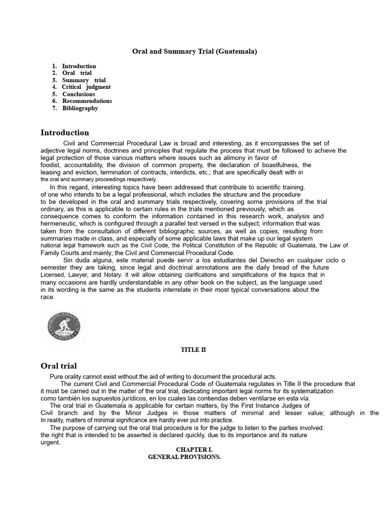 Oral and Summary Trial in Guatemala | PDF | Lawsuit | Evidence (Law)