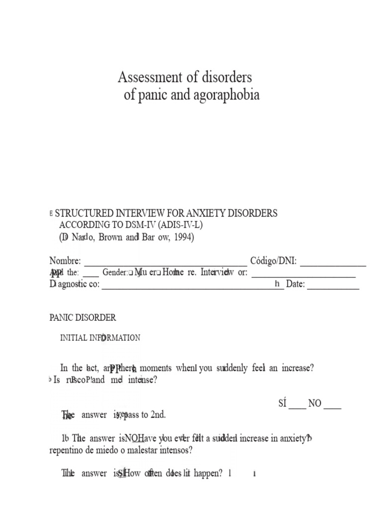 ADIS-IV Panic and Agoraphobia | PDF | Agoraphobia | Panic Attack