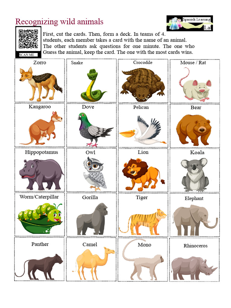 Recognizing Wild Animals in Spanish PDF Worksheet | PDF