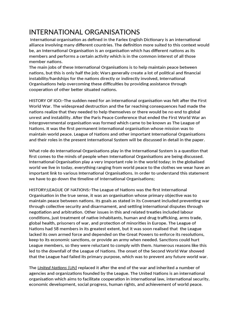 Role of International Organisations Today | PDF | United Nations ...