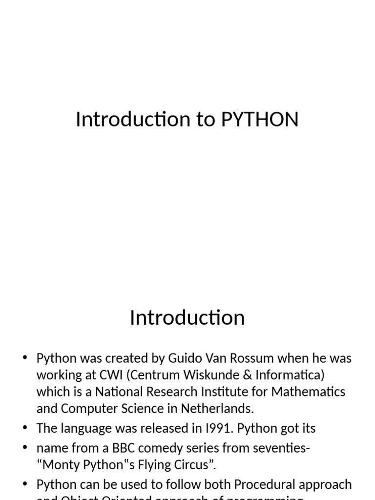 Introduction To PYTHON | PDF | Python (Programming Language) | Computer ...