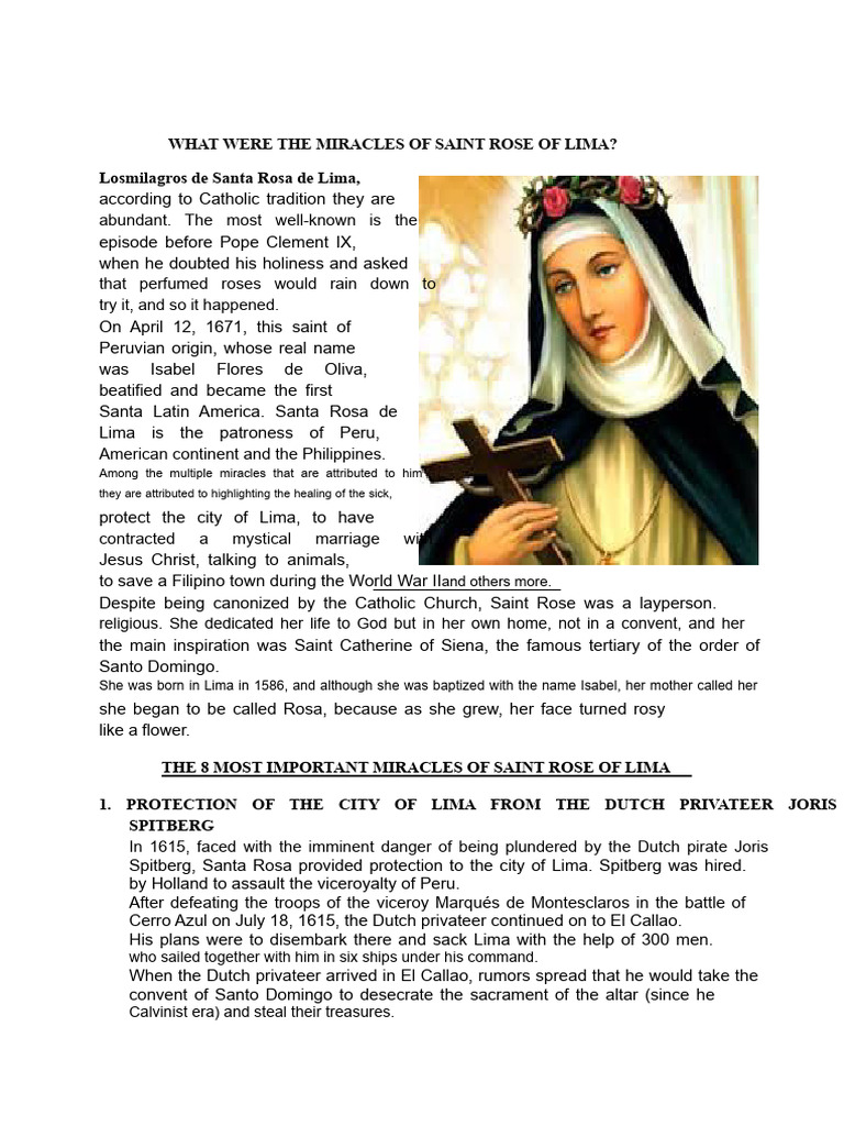 What Were The Miracles of Saint Rose of Lima | PDF