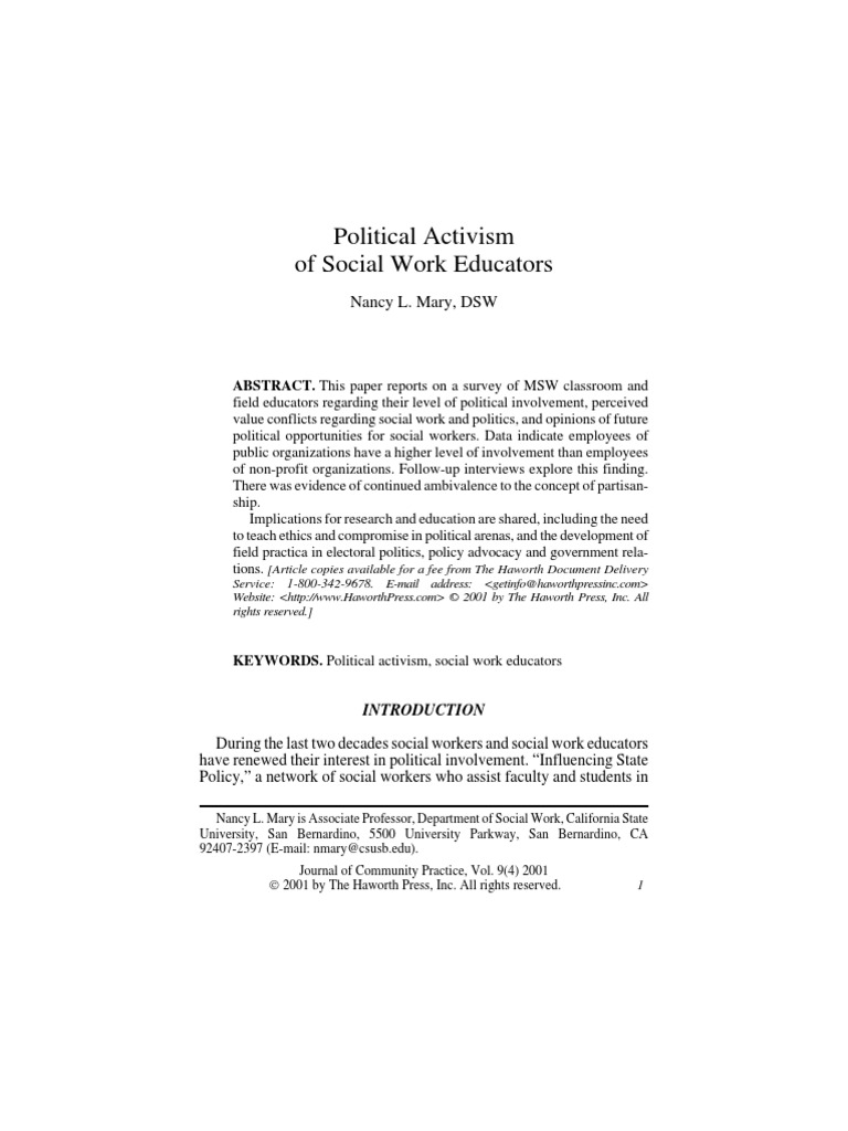 Political Activism of Social Work Educators Nancy L. Mary, DSW | PDF ...