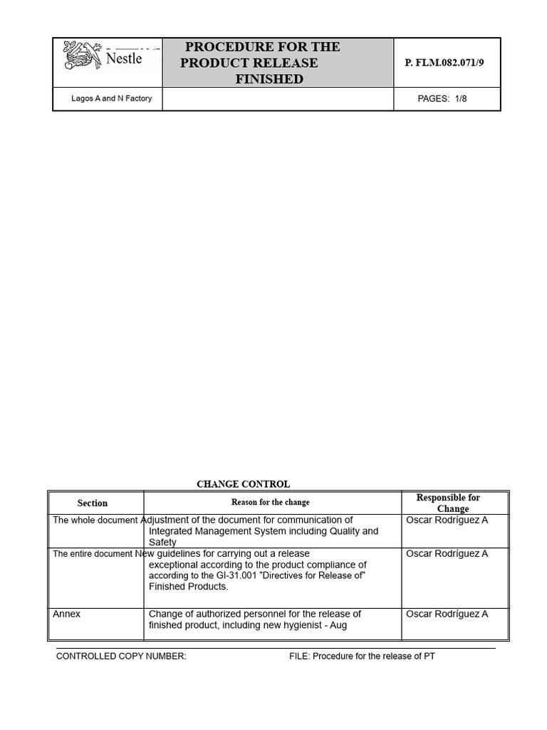 Finished Product Release Procedure | PDF