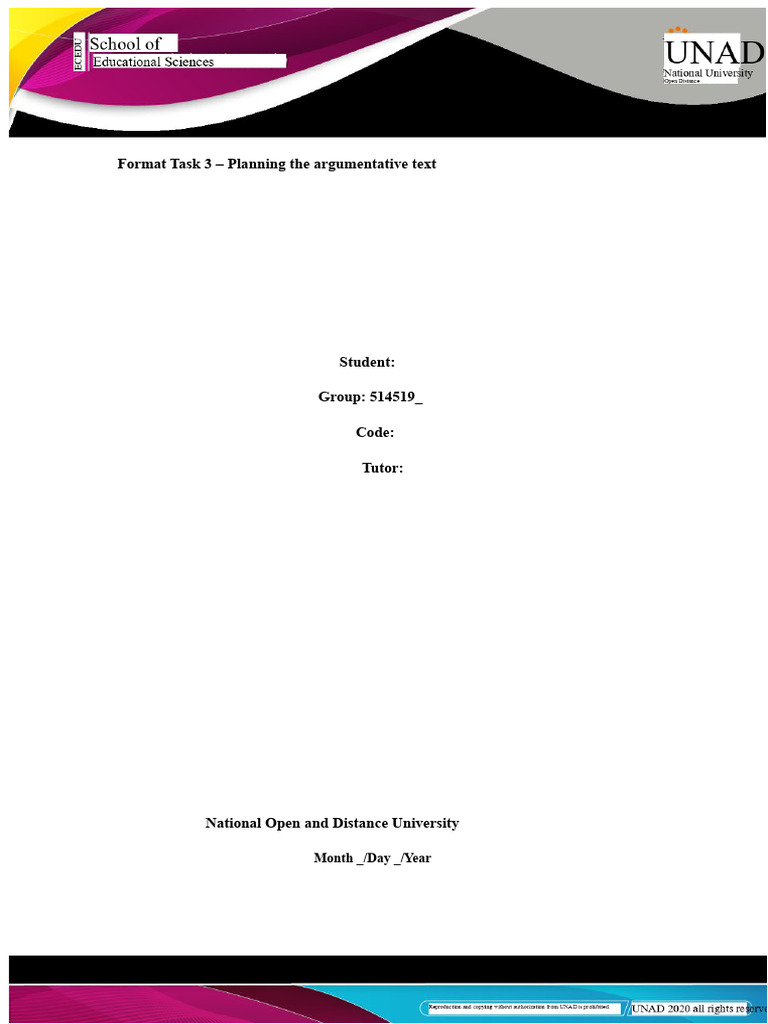 Annex 1 - Task Format 3 - Planning of The Argumentative Text | PDF ...