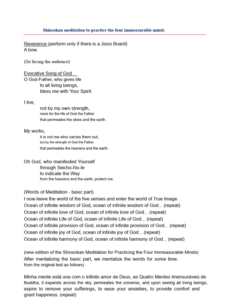 Shinsokan Meditation To Practice The Four Immeasurable Minds | PDF ...