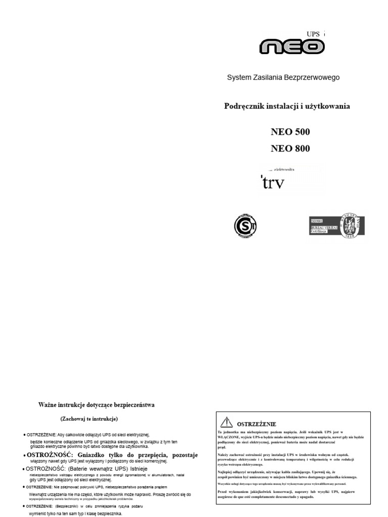 Manual UPS Neo500-800 TRV PDF | PDF