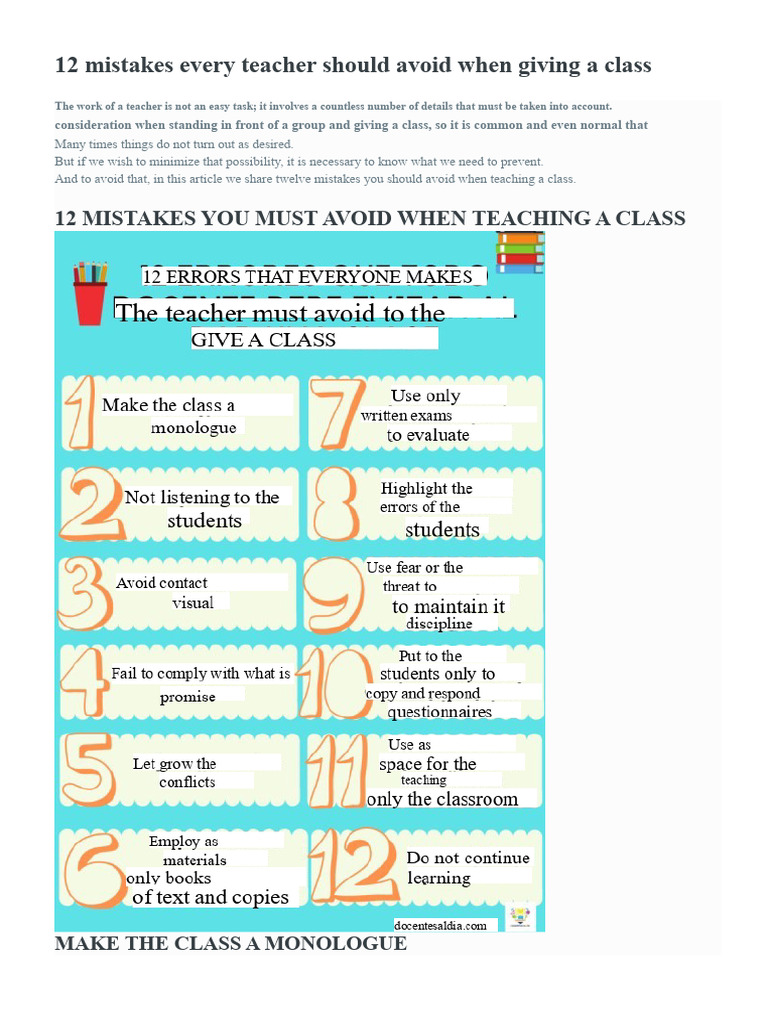 12 Teaching Mistakes to Avoid | PDF | Learning | Teachers